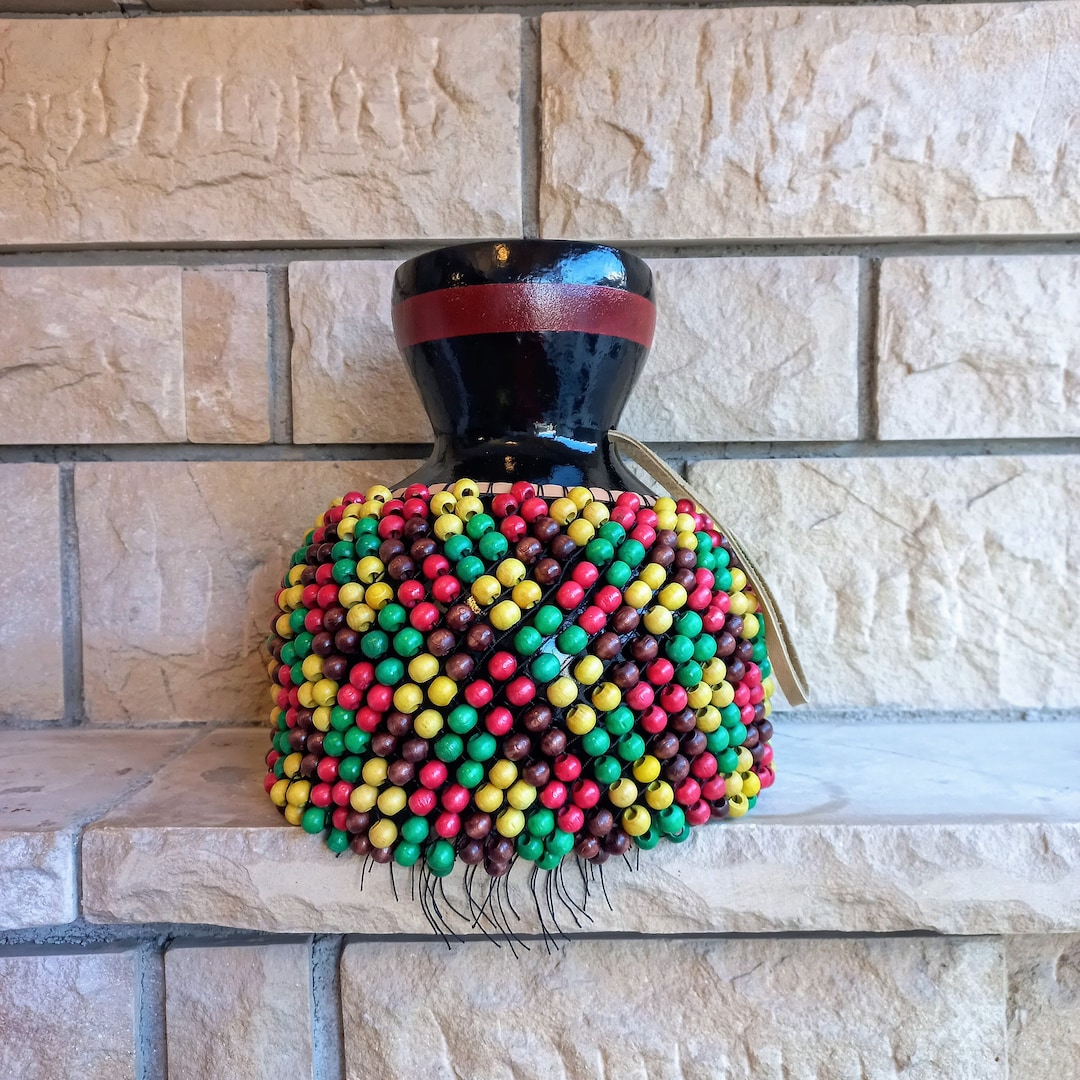 Red Green Yellow Beaded Black Gourd Shekere Instrument, Latin ...