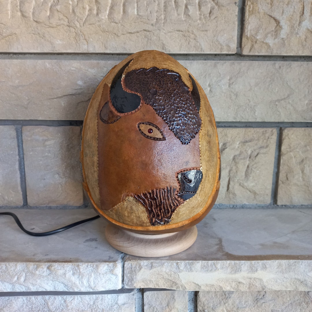 Handmade Bison Gourd Lamp: Rustic Buffalo Home Decor - Etsy