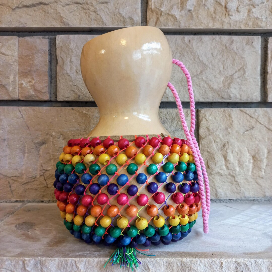 Rainbow Wood Beaded Gourd Shekere: African Rhythm Instrument - Etsy
