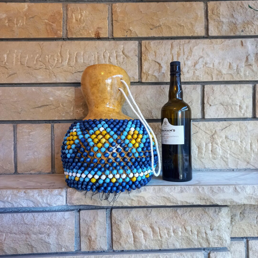 Blue Beaded Gourd Shekere Instrument, Latin Agbe Instrument, Rhythm ...