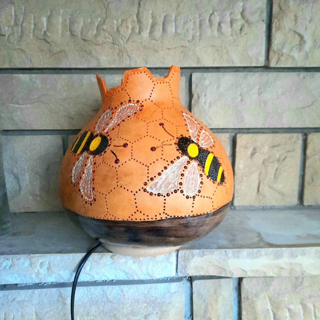 Handmade Bee Lamp: Honeycomb Gourd Light, Kids Nursery Decor - Etsy
