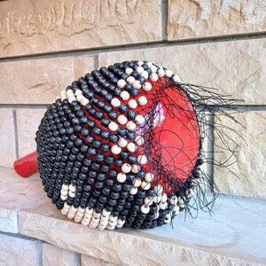 Elephant Sekere: Black & White Beaded Agbe Instrument - Etsy