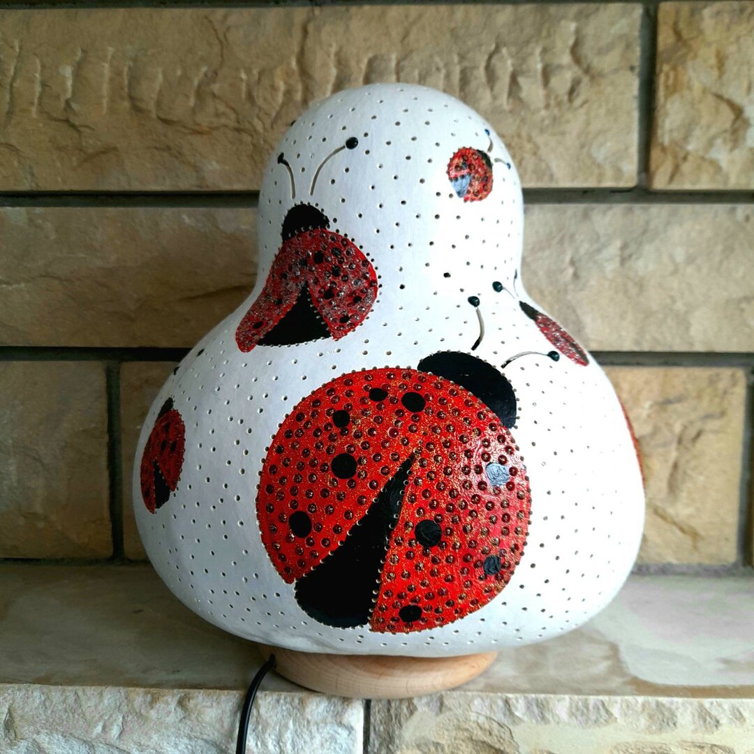 Handmade Glitter Ladybug Lamp: Painted Gourd Nursery Decor - Etsy