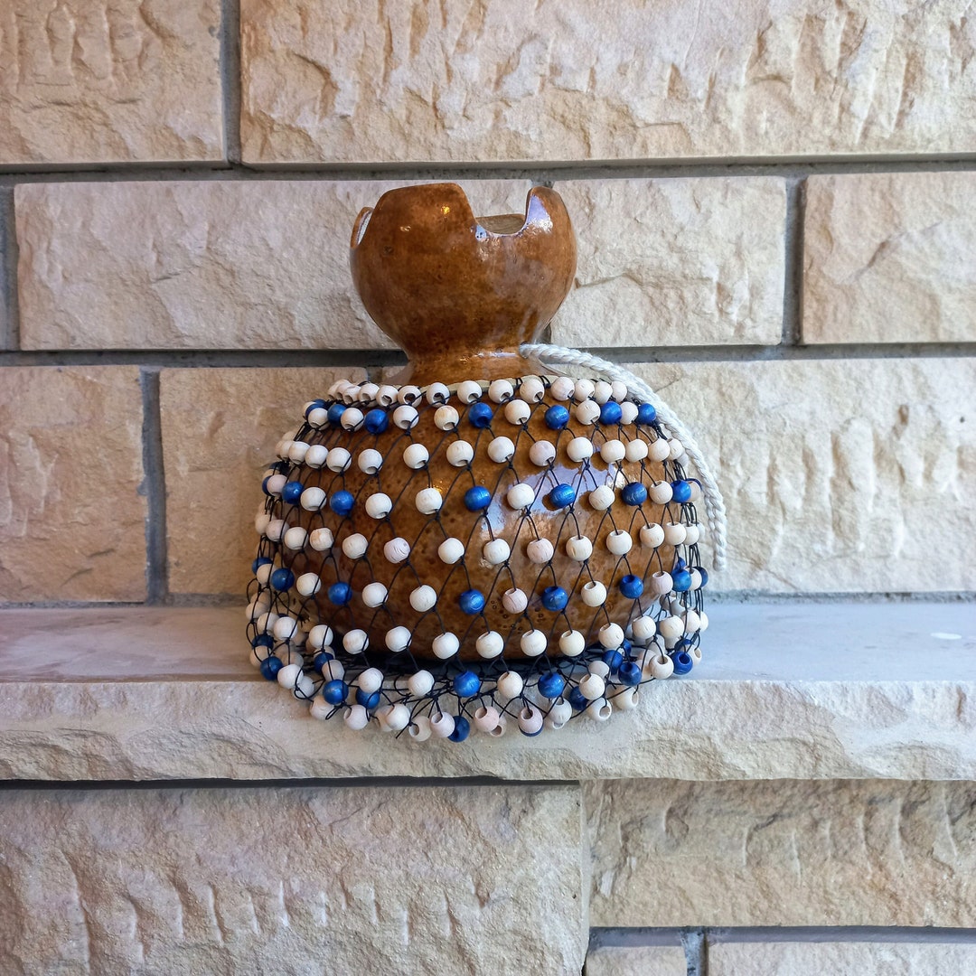 Blue Beaded Shekere Gourd Instrument: Latin Rhythm Agbe - Etsy