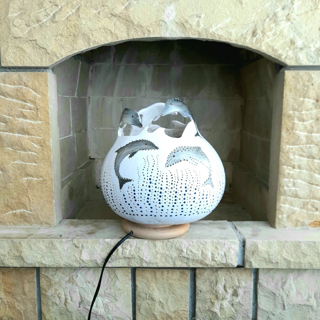 Handmade Dolphin Gourd Lamp: Sea Theme Nursery Night Light - Etsy