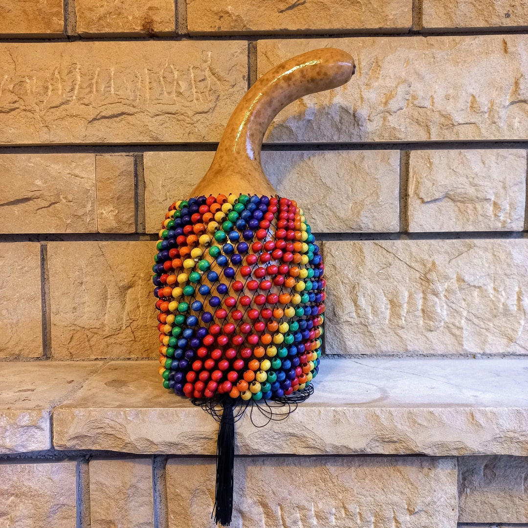 Rainbow Beaded Gourd Shekere: African Percussion Instrument - Etsy