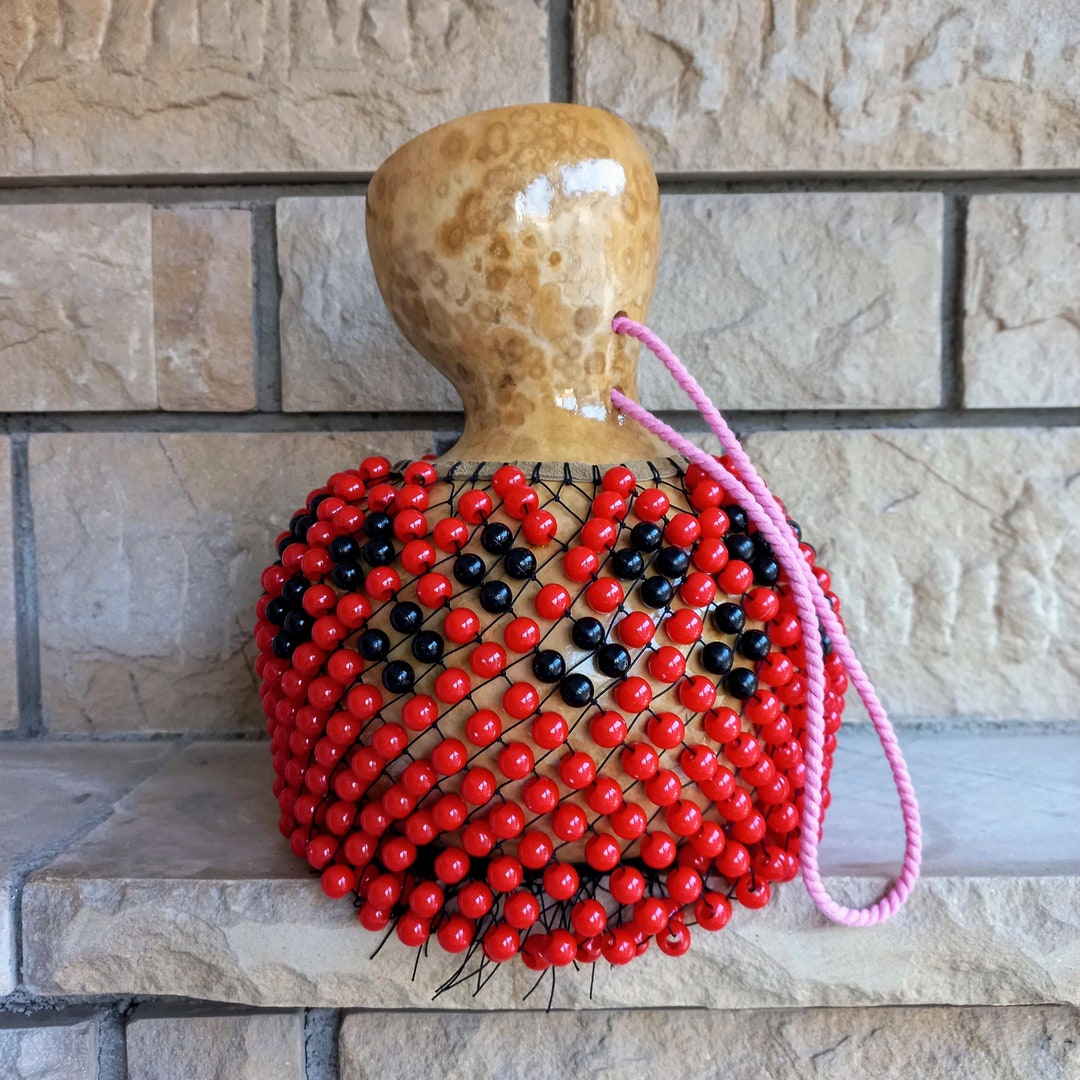 Red & Black Beaded Gourd Shekere: African Rhythm Instrument - Etsy