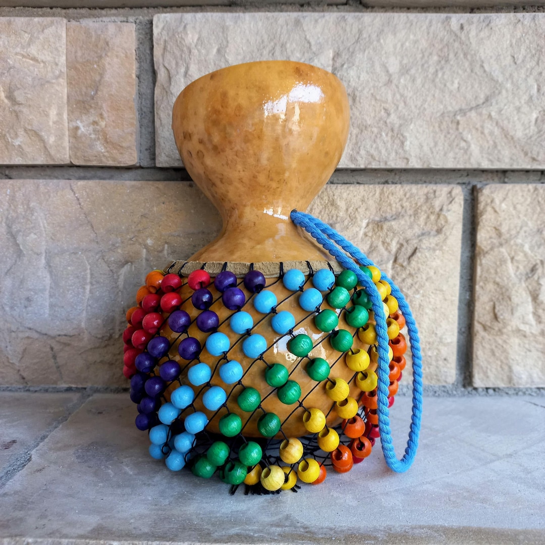 8 Inches Rainbow Wood Beaded Gourd Shekere, Rhythym Music Instrument ...