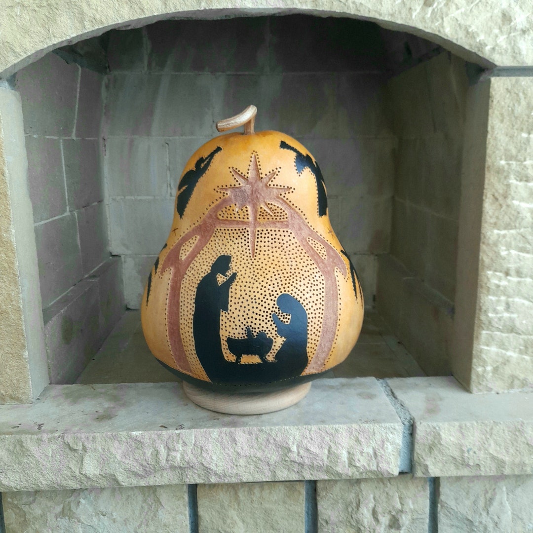 Hand Painted Nativity Gourd Lamp: Christmas Decoration - Etsy