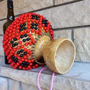 Red & Black Beaded Gourd Shekere: African Rhythm Instrument - Etsy