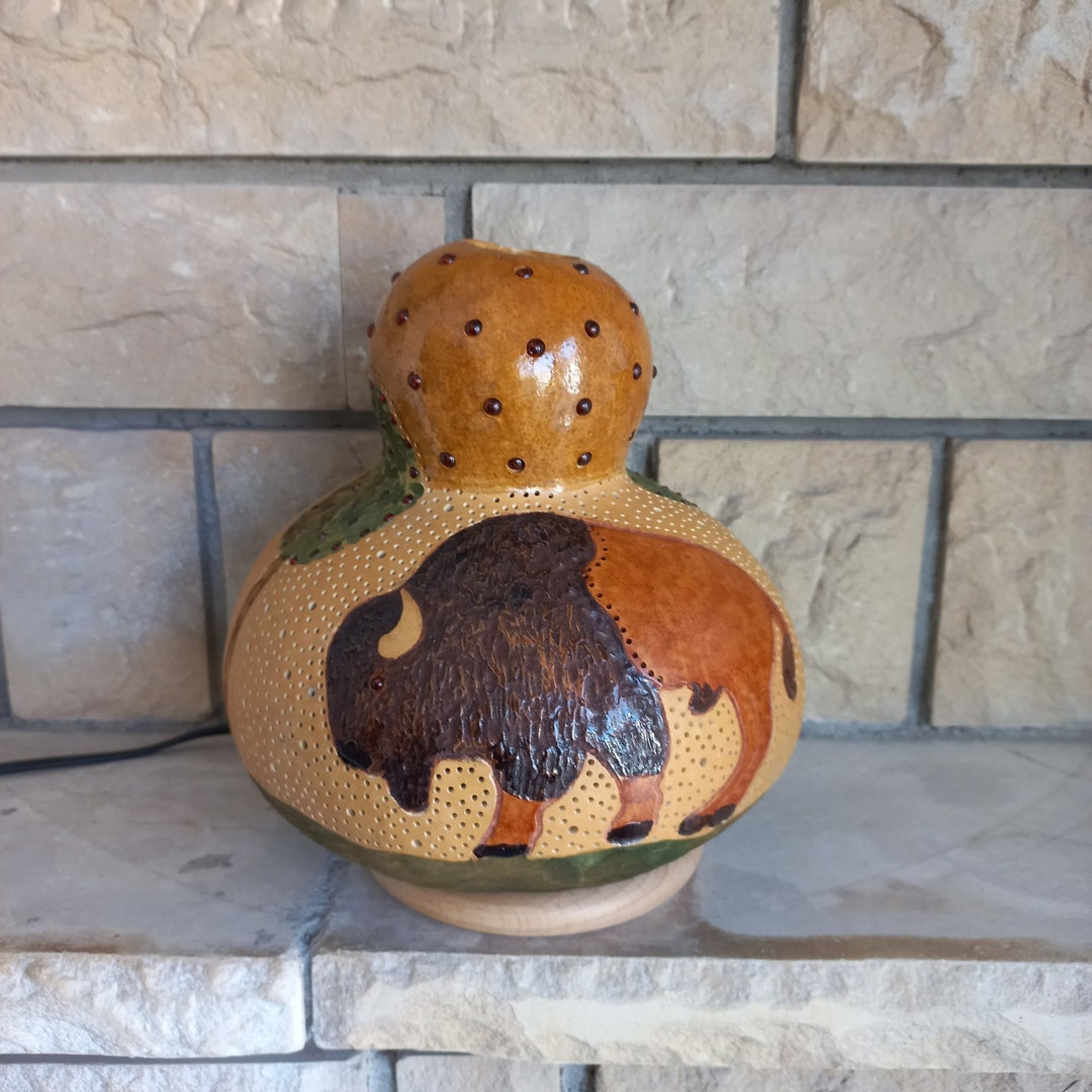 Buffalo and Teepee Theme Lamp, Bison Gourd Lamp, Buffalo Artwork ...