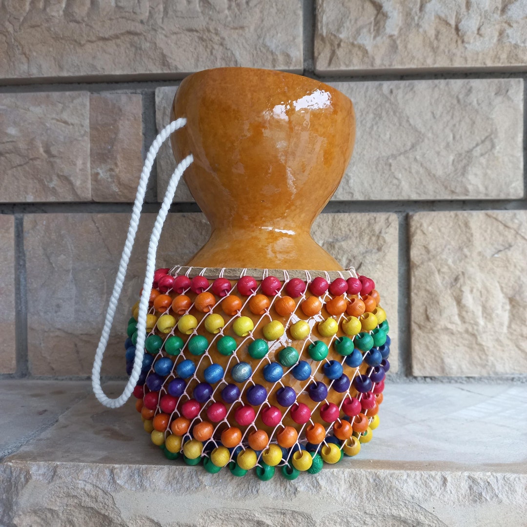 9 Inches Rainbow Wood Beaded Gourd Shekere, Rhythym Music Instrument ...