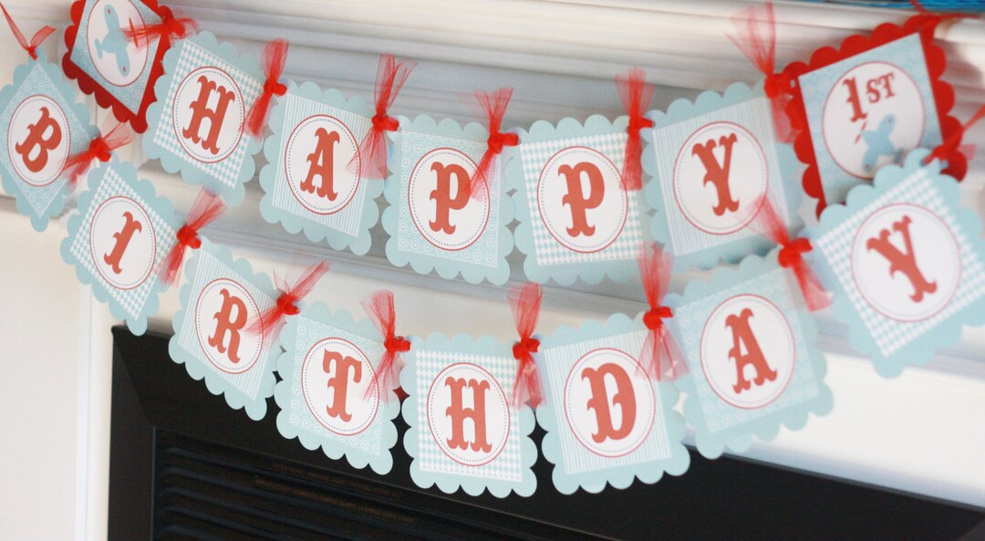 Vintage Airplane Plane Aviator Pilot happy Birthday Birthday Banner ...