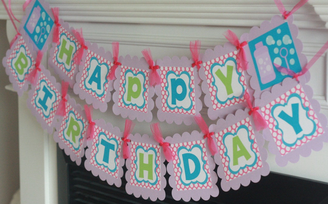 Bubbles Bubble Party happy Birthday Polka Dot Birthday Banner Sign ...
