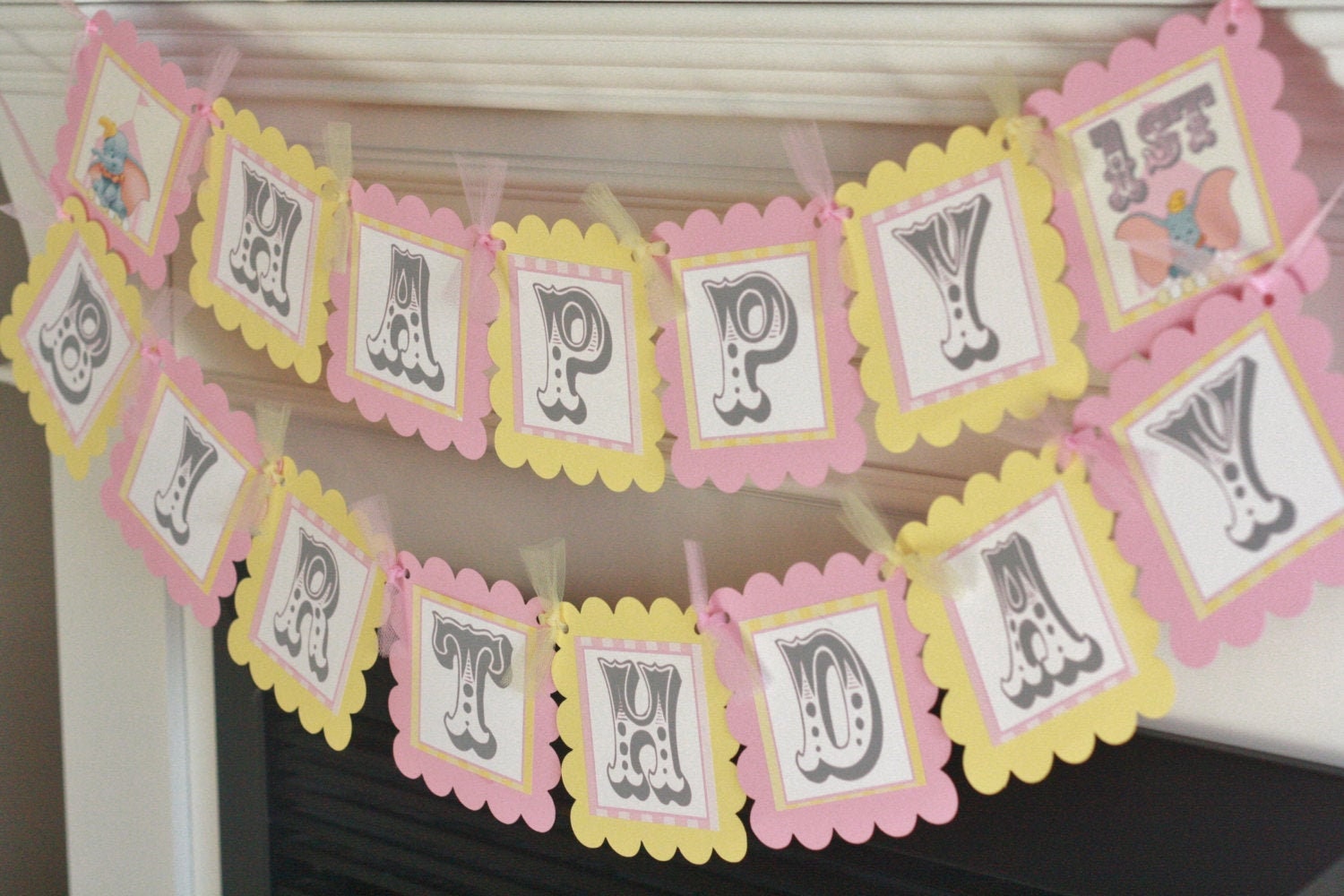 Elephant Dumbo Circus happy Birthday Birthday Banner Sign Decorations ...
