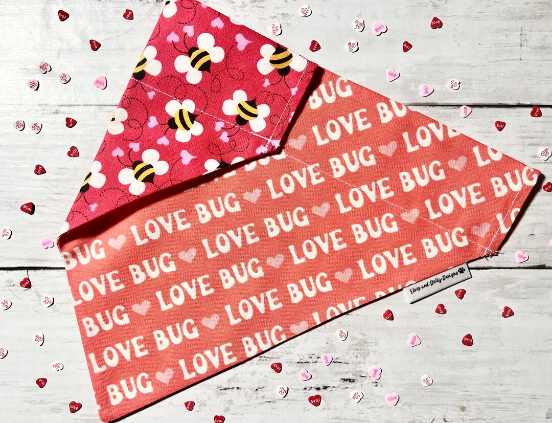 Love Bug Dog Bandana, Valentines Day Bandana, Valentine Over the Collar ...