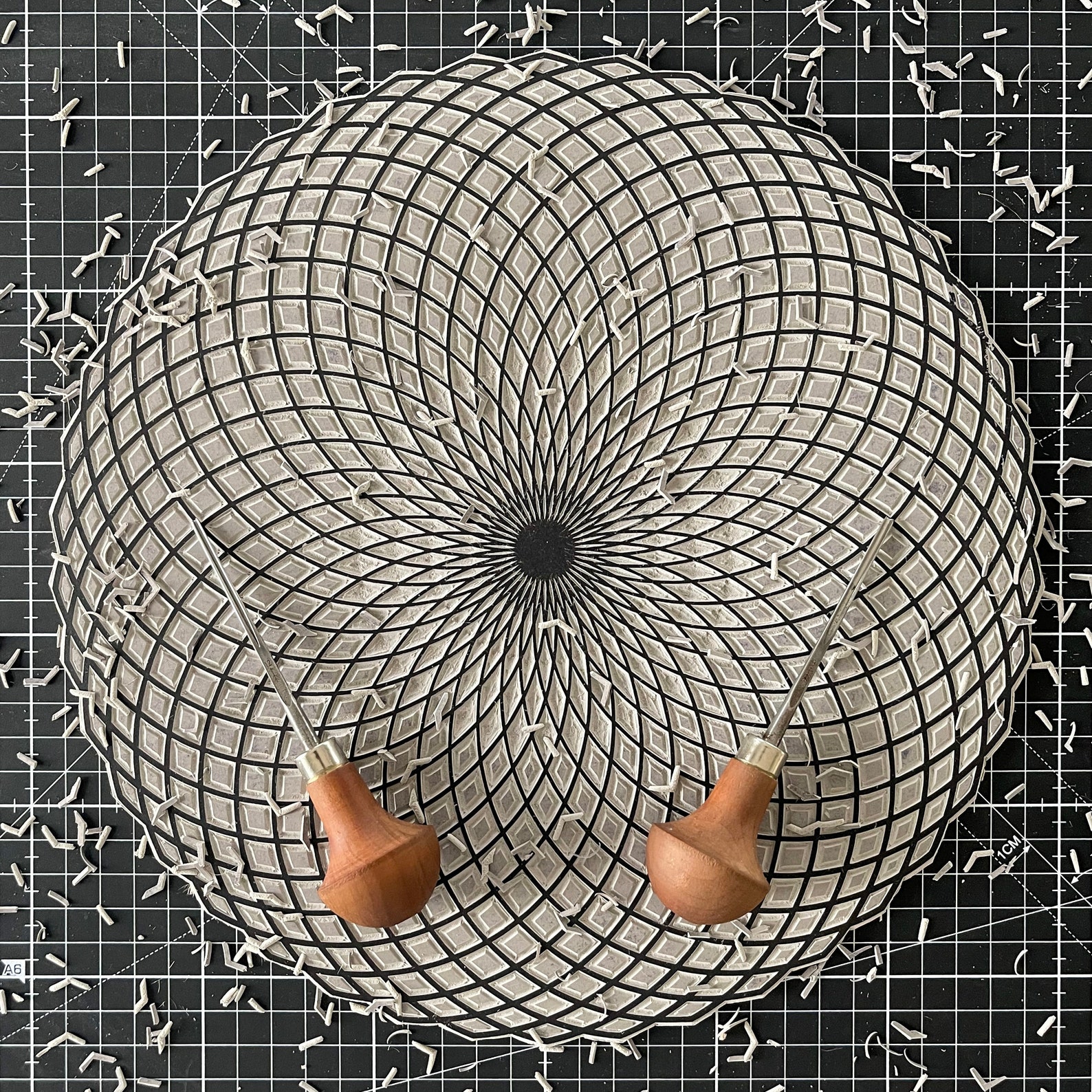 LOTUS OF LIFE – 40 × 40 Cm – Sacred Geometry Torus Linocut Print – Gold ...