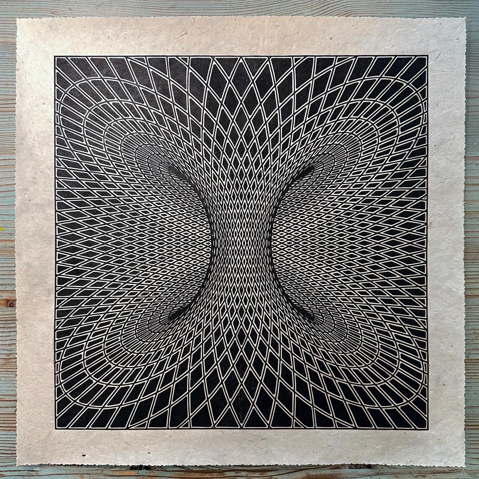 TORUS FIELD – 40 × 40 Cm – Sacred Geometry Linocut Print – Gold/natural ...