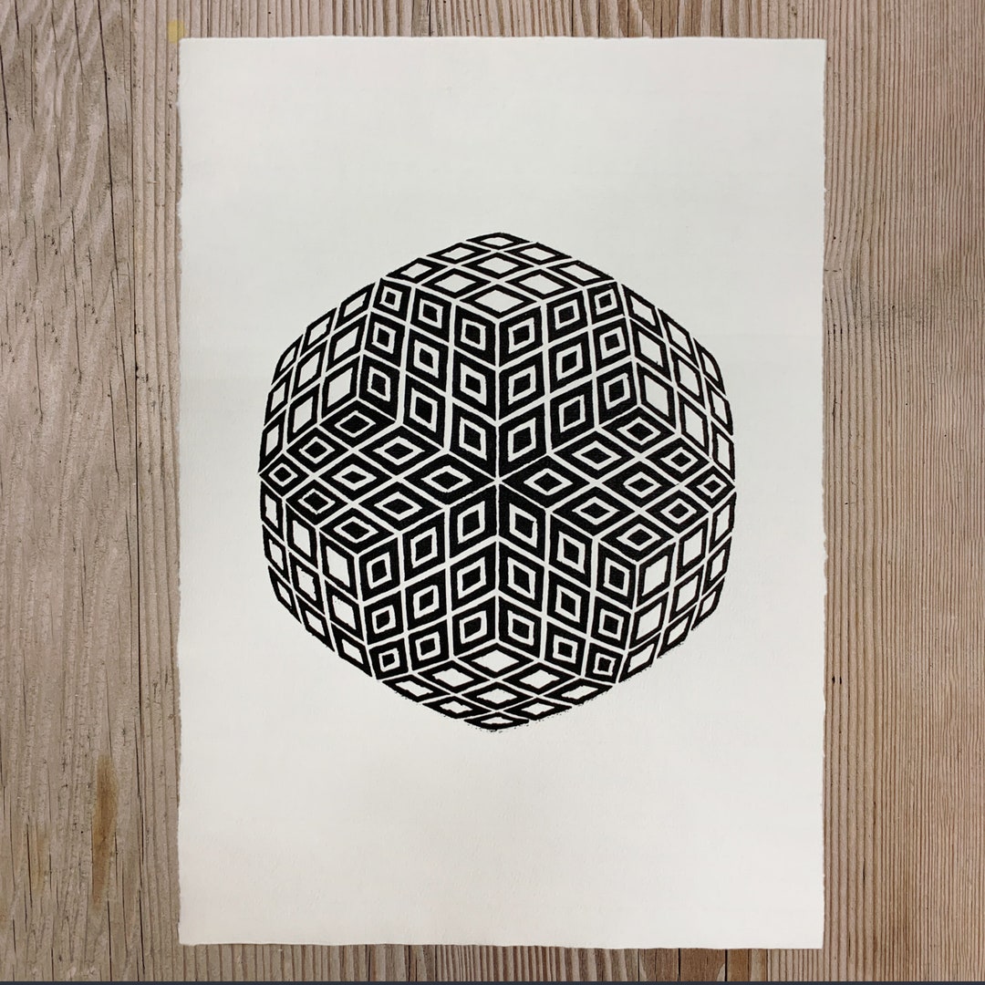 KUBO 21 X 29,7 Cm A4 Sacred Geometry Linocut Black/white - Etsy