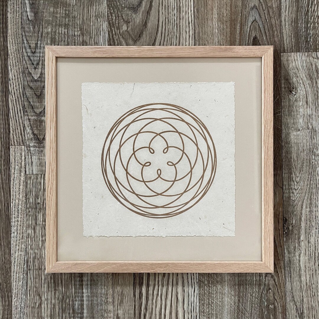 ROSE OF VENUS Framed in 32 X 32 Cm Sacred Geometry Linocut Gold/natural - Etsy