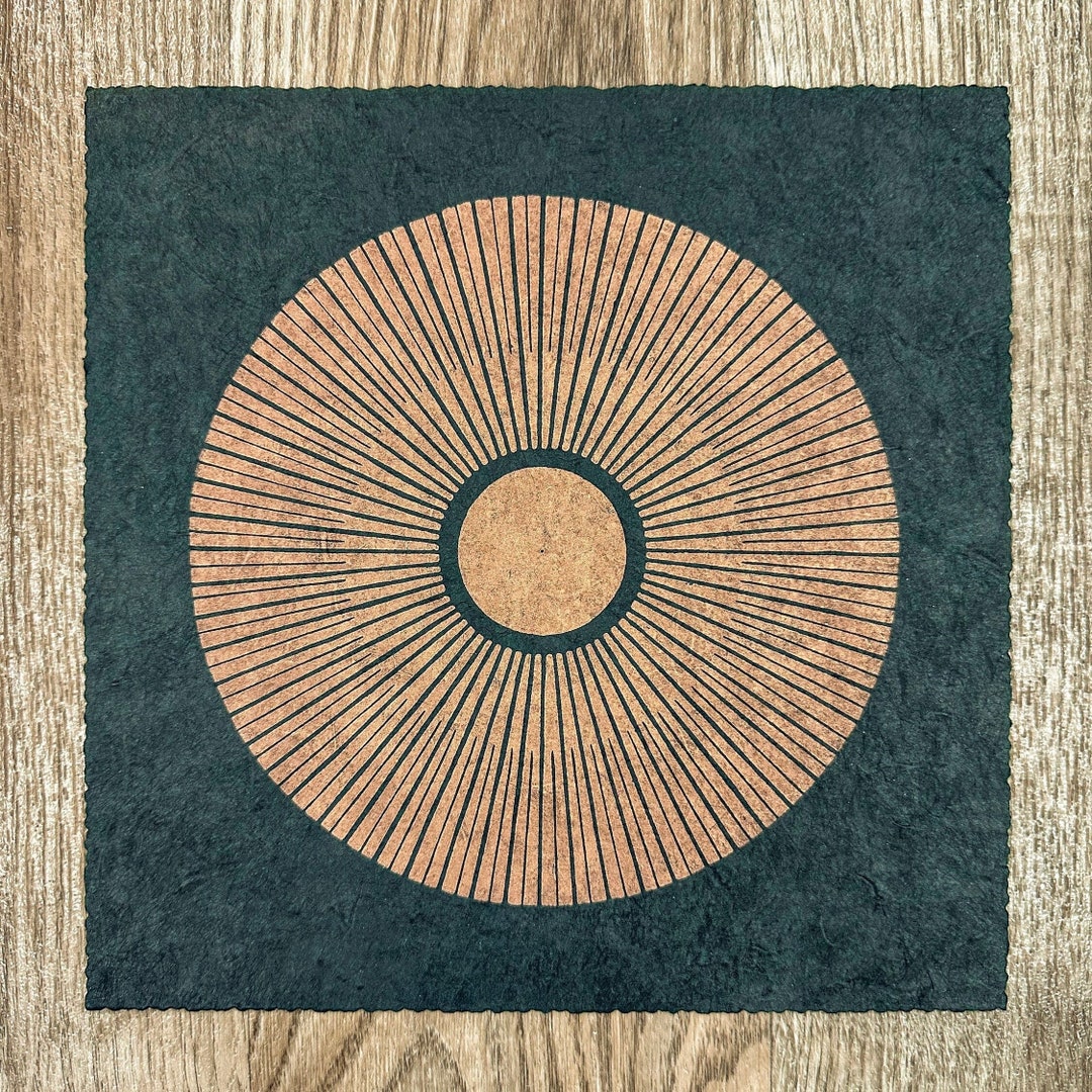 CENTRAL SUN Sacred Geometry Linocut Print Copper/forest Green - Etsy