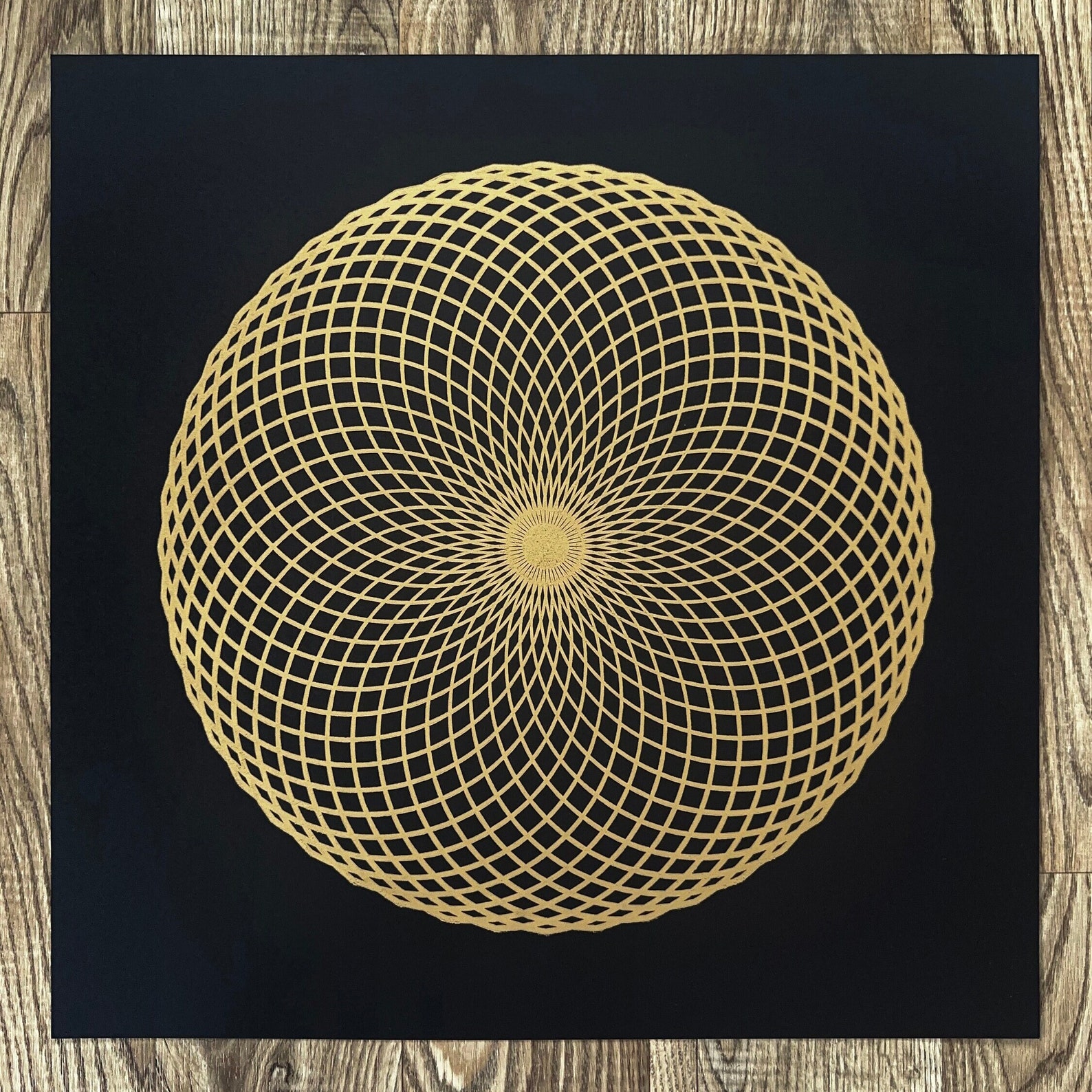 LOTUS OF LIFE – 50 × 50 Cm – Sacred Geometry Torus Linocut Print – Gold ...