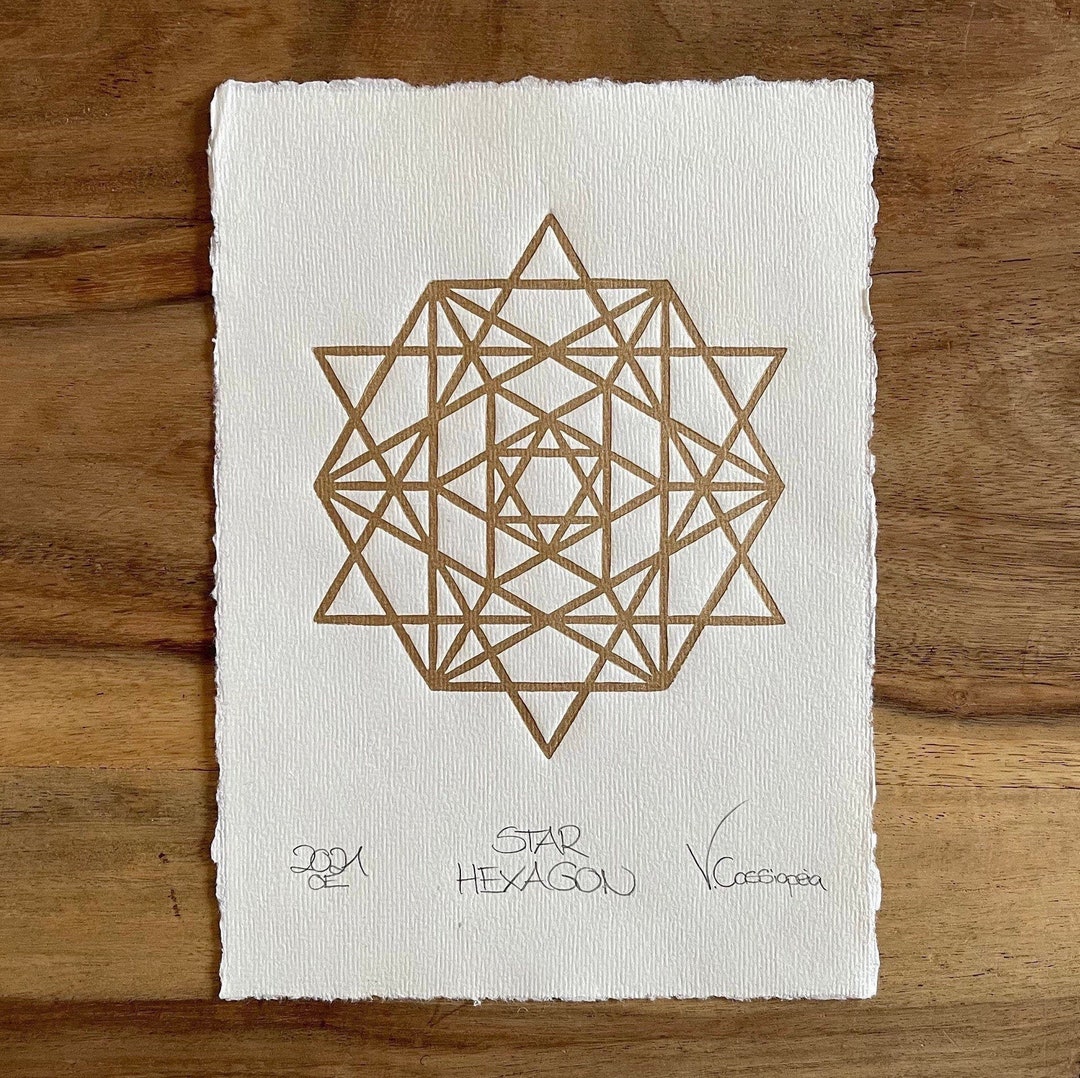 STAR HEXAGON 14.8 X 21 Cm A5 Sacred Geometry Linocut Gold/natural - Etsy