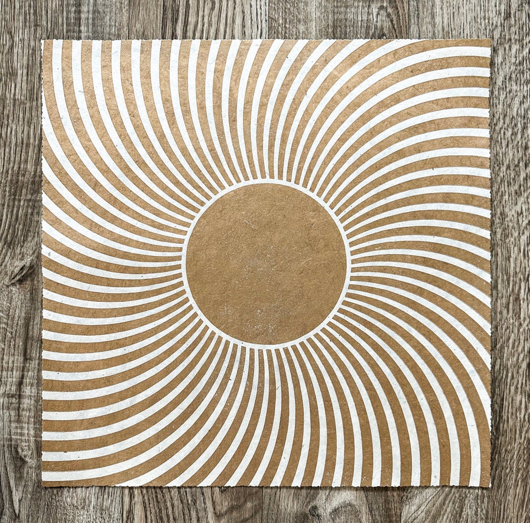 PSYCHEDELIC SUN Sacred Geometry Lino Print Gold/natural - Etsy