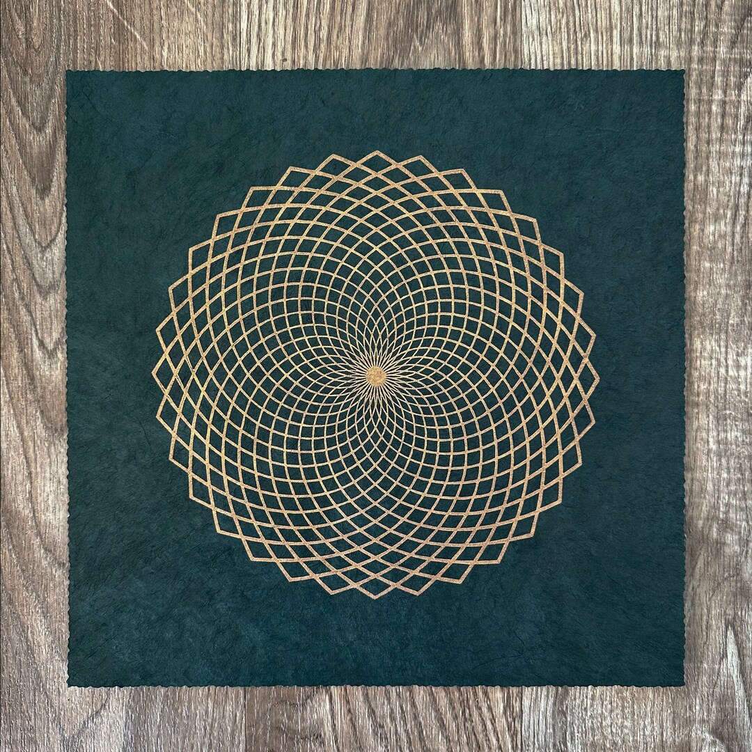 LOTUS OF LIFE Small Sacred Geometry Linoprint Gold/emerald Green - Etsy