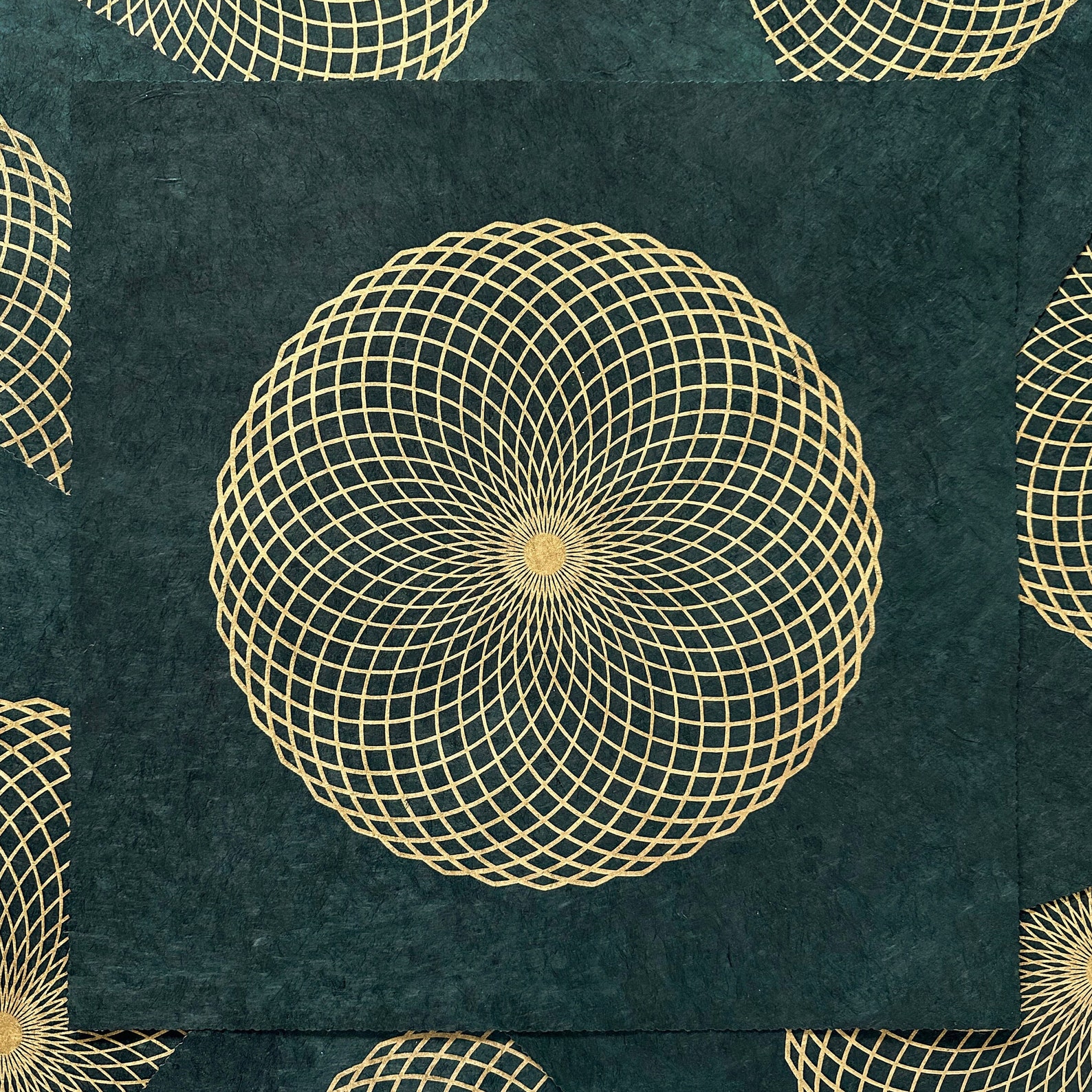 LOTUS OF LIFE – 40 × 40 Cm – Sacred Geometry Torus Linocut – Light Gold ...