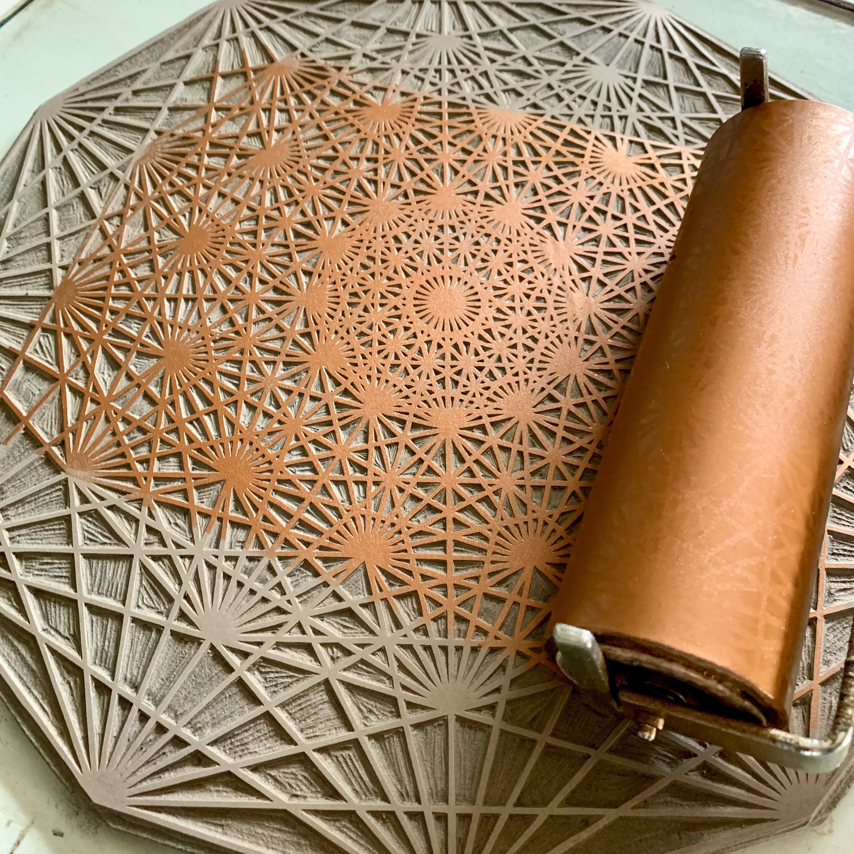 DEMIHEPTERAKT Sacred Geometry Linoleum Printing Copper/Nature sold by ...