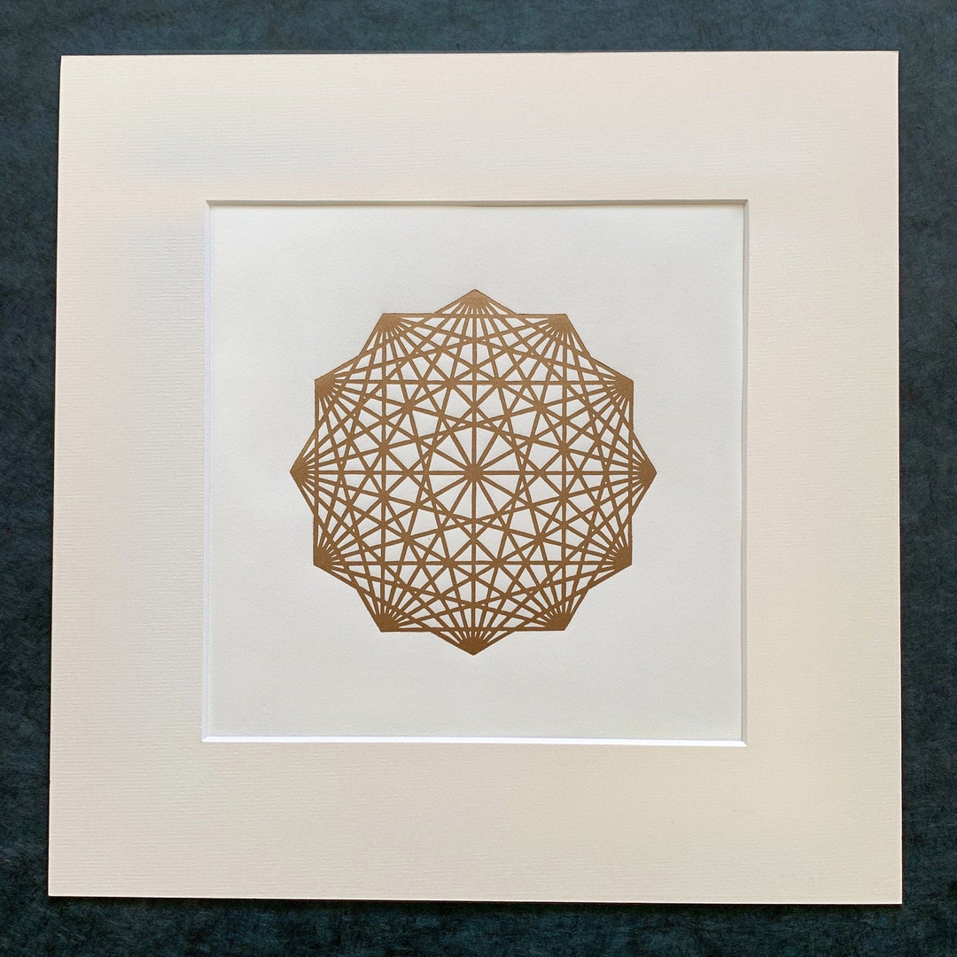 DODEKAGON Sacred Geometry Linoprint Gold/white - Etsy
