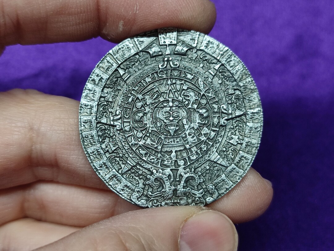 Aztec Calendar Coin, Aztec Calendar Coin, Handmade Coin, Metal Casting ...