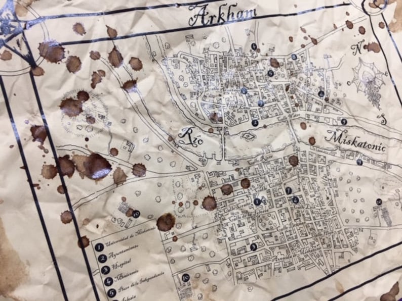 Old Arkham Map Aged Handmade Map Set Your Cthulhu Call Games | Etsy