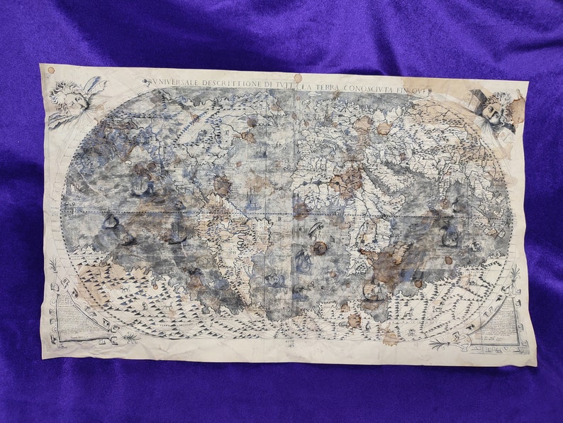AR399 - Antique World Map, Old World Map, Aged Map, Old Global Map ...