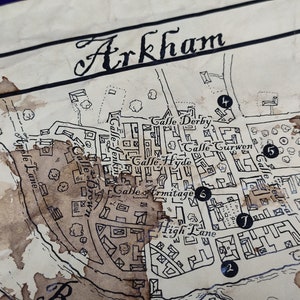 Viejo mapa de Arkham en A3, mapa hecho a mano envejecido, ambienta tus ...