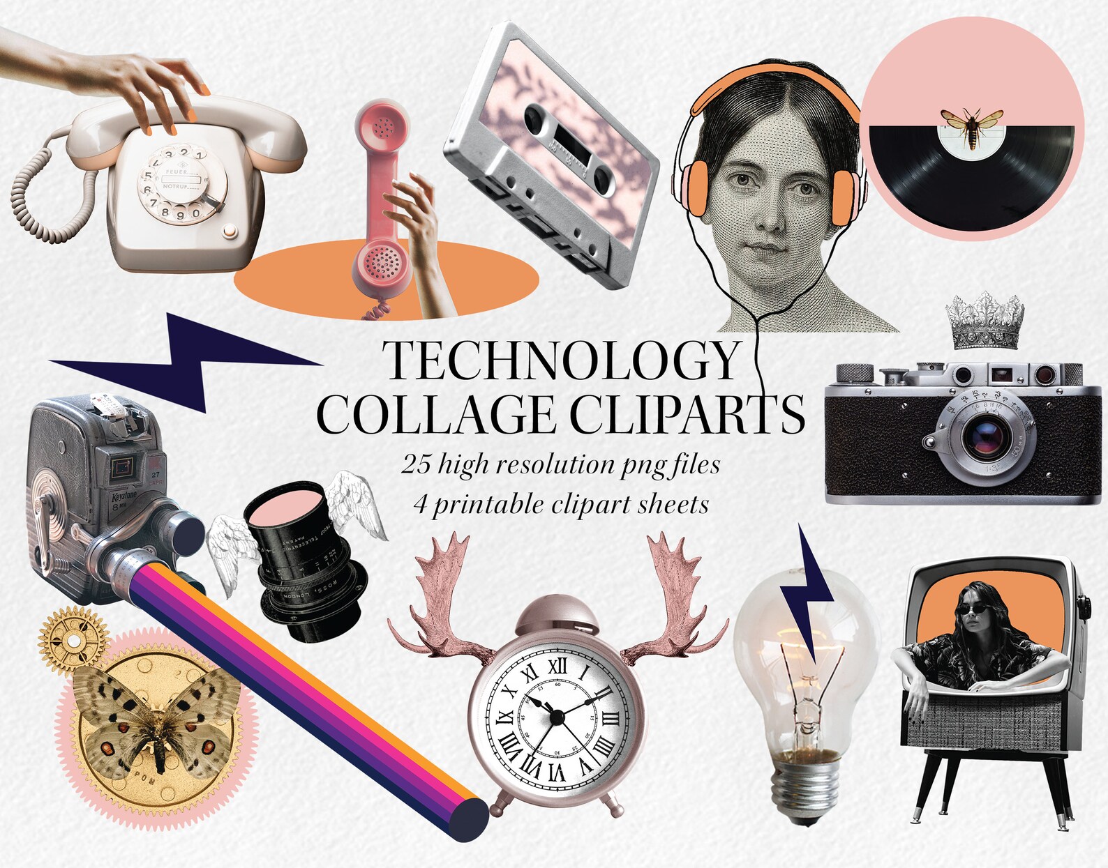 Technology Digital Collage Clipart | Printable Collage Sheets | Vintage ...