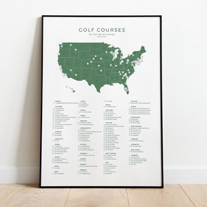 Golf Map Top 100 US Golf Courses Checklist USA Golf Poster Golf Course ...