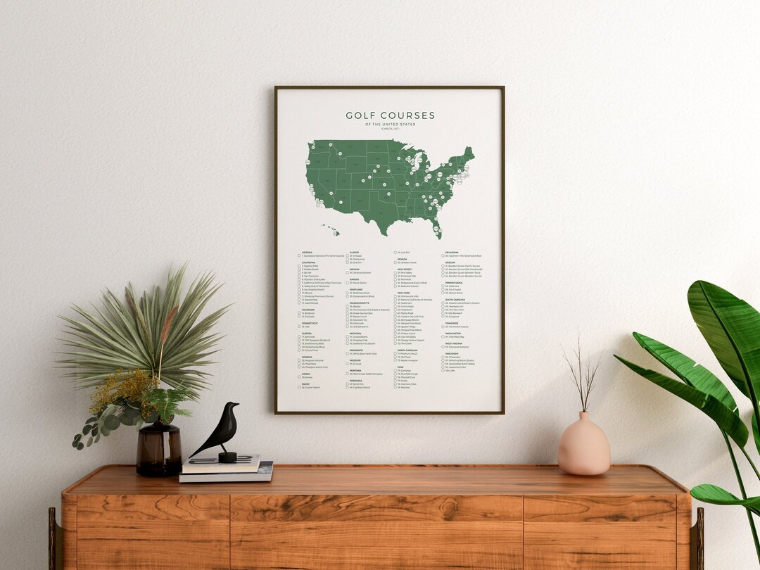 Golf Map Top 100 US Golf Courses Checklist USA Golf Poster Golf Course ...