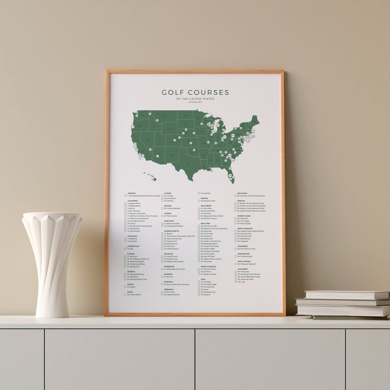 Golf Map Top 100 US Golf Courses Checklist USA Golf Poster Golf Course ...