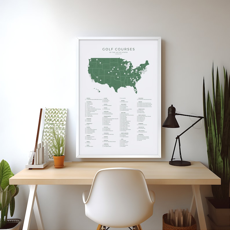 Golf Map Top 100 US Golf Courses Checklist USA Golf Poster Golf Course ...