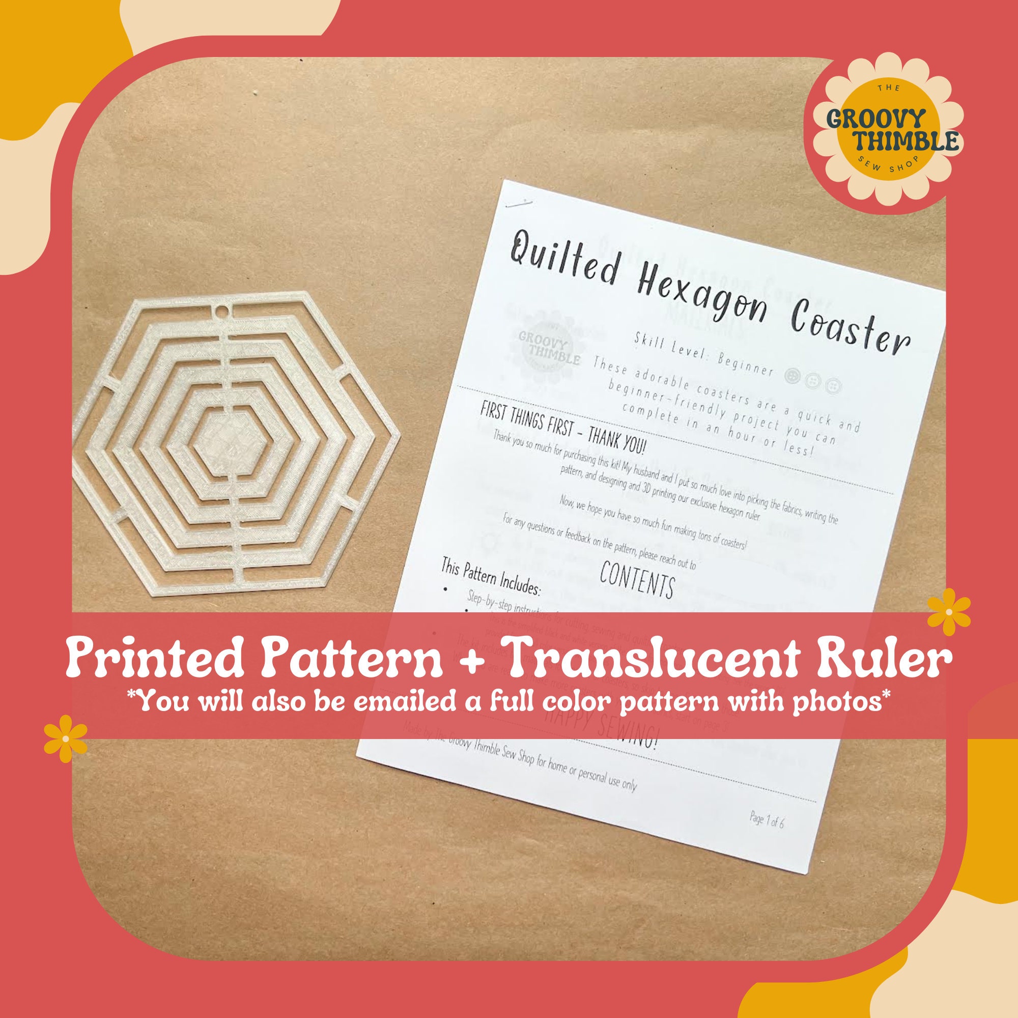 PATTERN RULER Quilted Hexagon Fabric Coasters Beginner - Etsy
