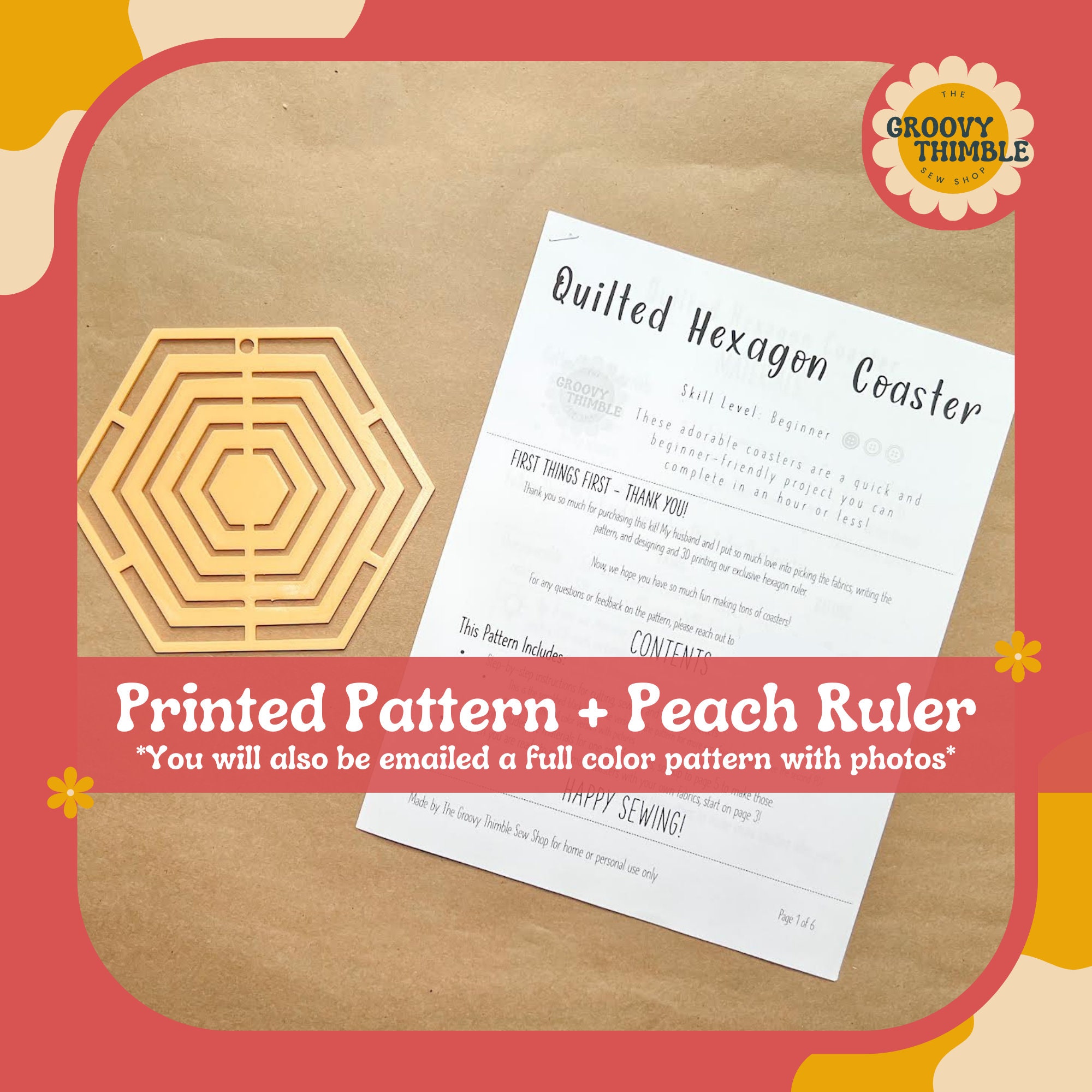 PATTERN RULER Quilted Hexagon Fabric Coasters Beginner - Etsy