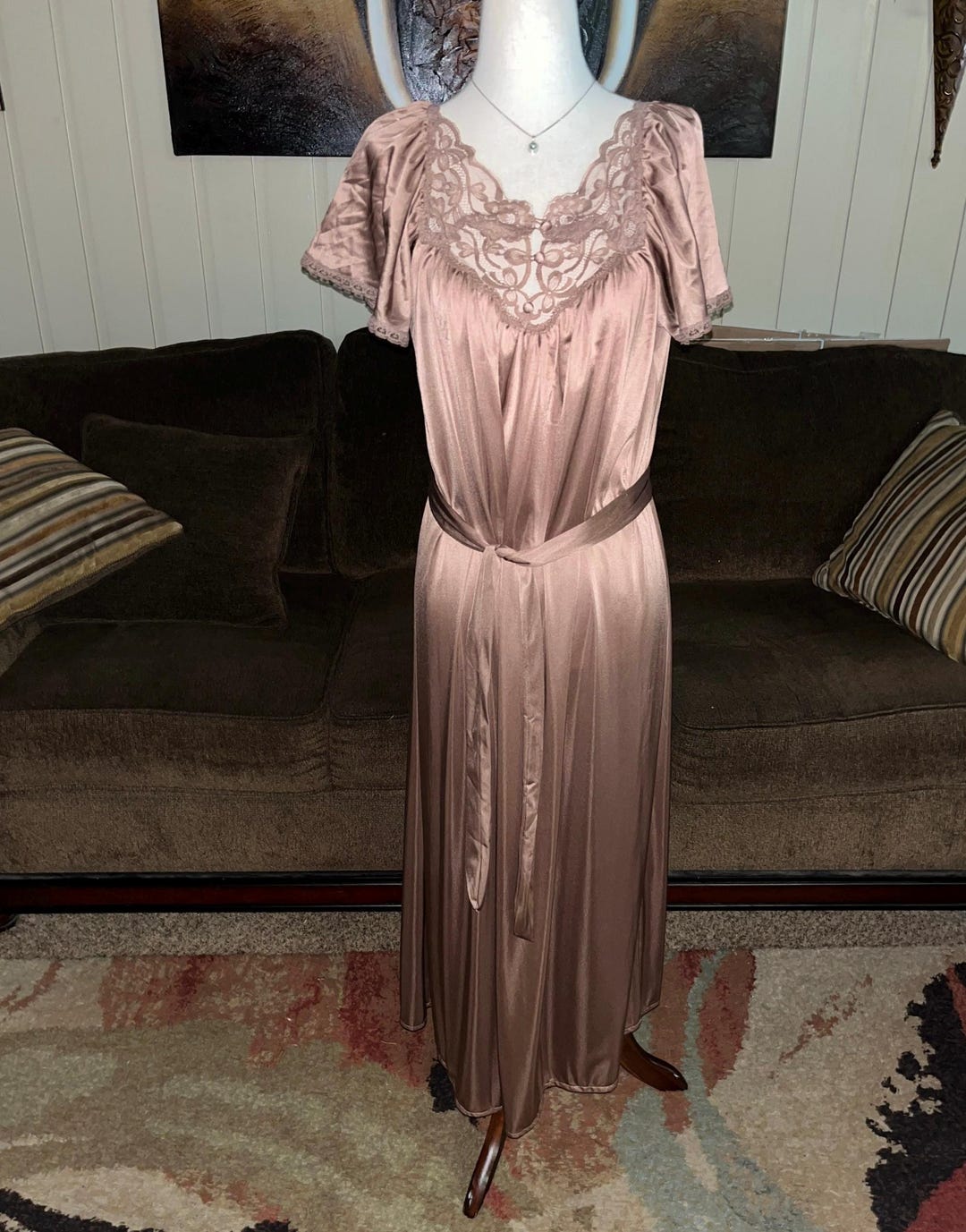 Miss Elaine • Vintage • Satin • Lace • Pink/purple • Small • Nightgown ...