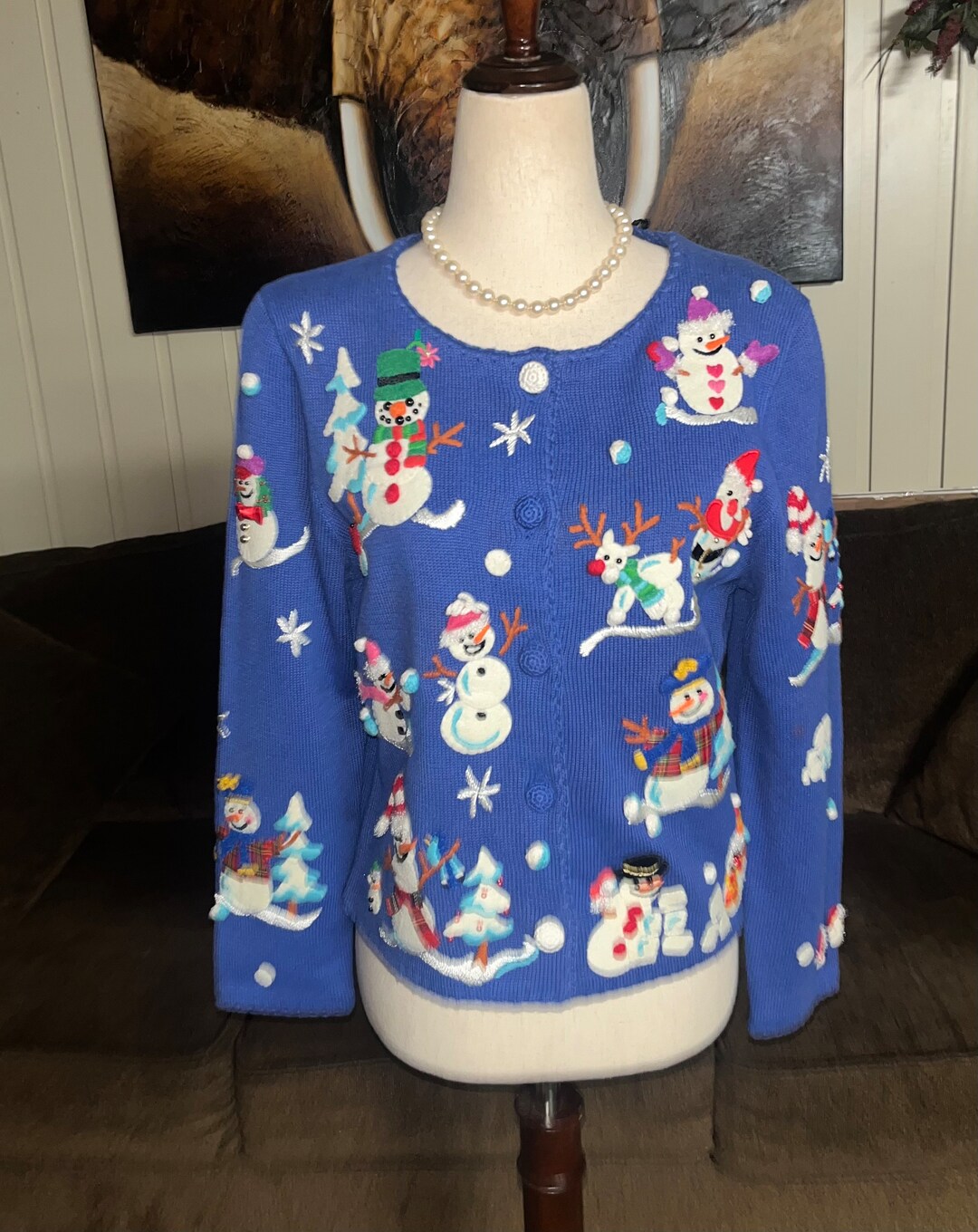 Michael Simon • Small • Vintage • 2000 • Snowmen • Embroidery • Beaded ...