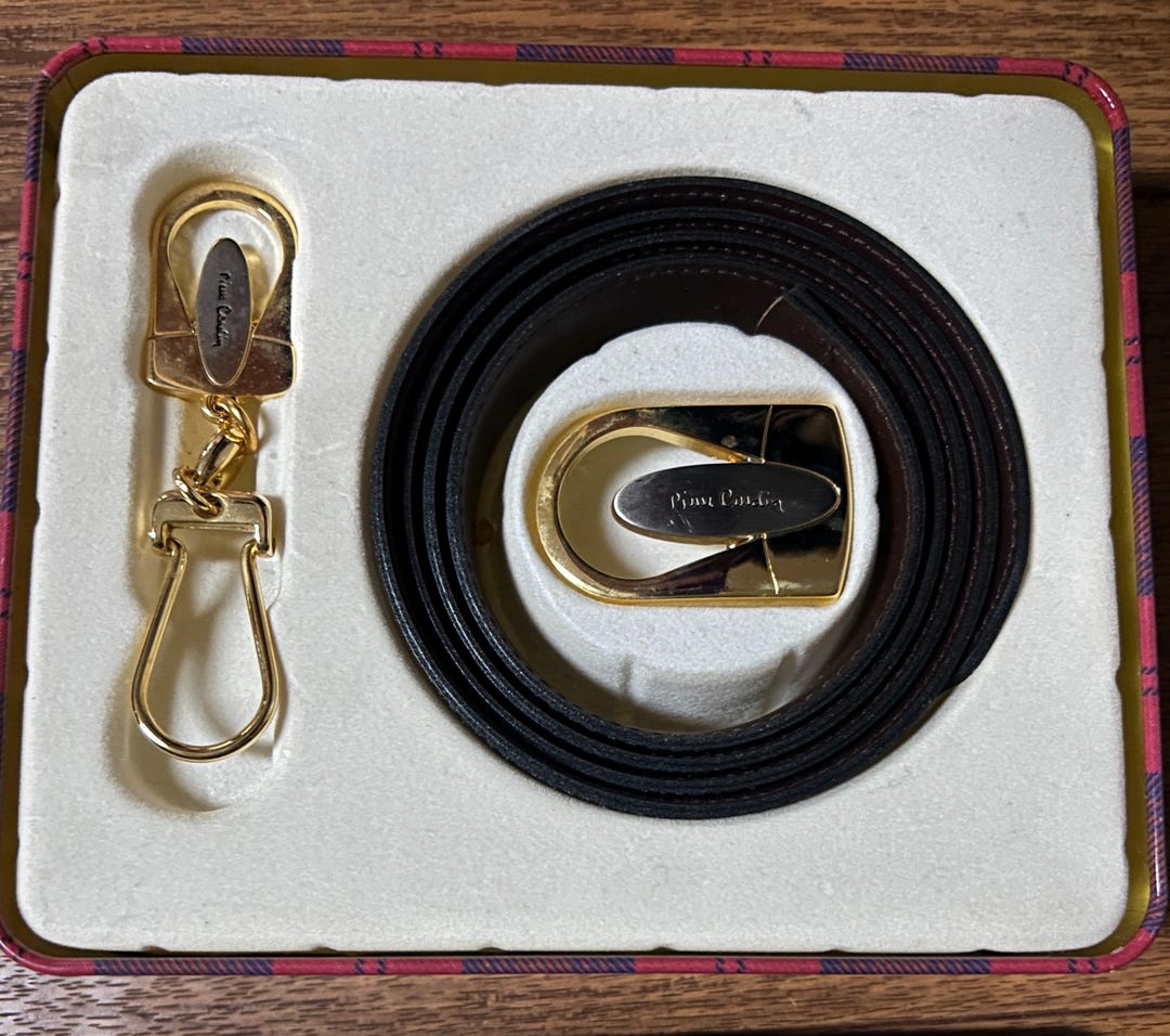 Pierre Cardin ~ One Size ~ Black Leather W/gold Buckle & Key Chain ...