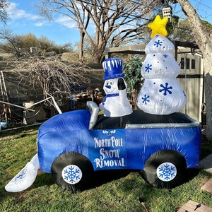 Airflowz Inflatable 8 Ft. Blue/white Snowman in Snowplow Truck W ...