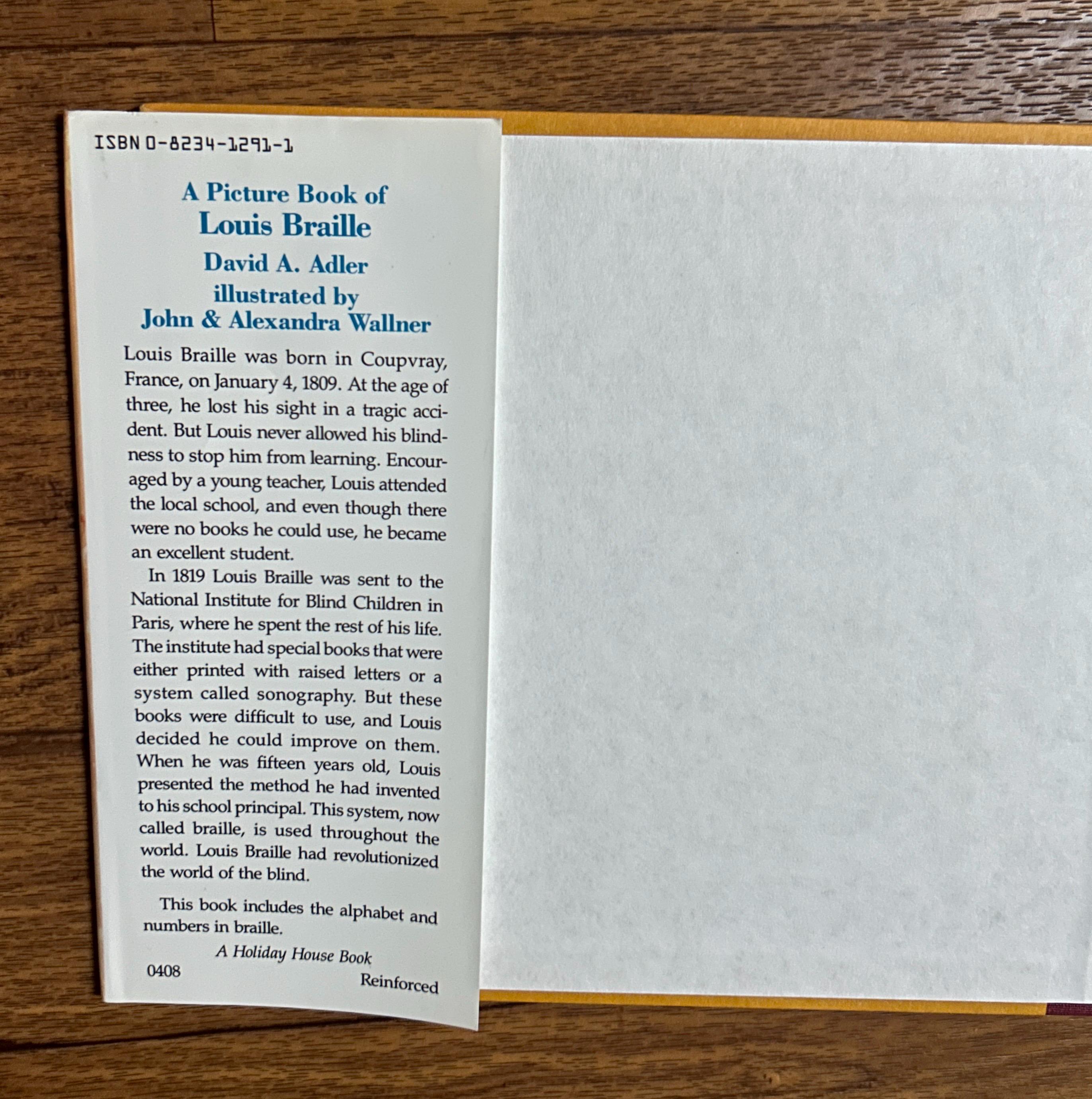 A Picture Book of Louis Braille • David A. Adler • 1997 • Holiday House ...