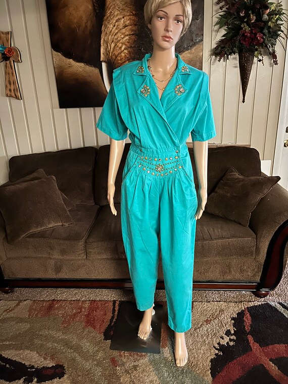 Vintage “Rio Inc.” Turquoise Jumpsuit Women Size Large - Gem