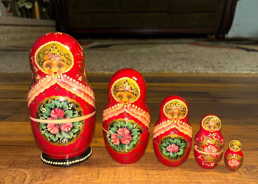 Russian • Wooden • Red & Gold • Nesting Eggs • Stacking • Matryoshka ...